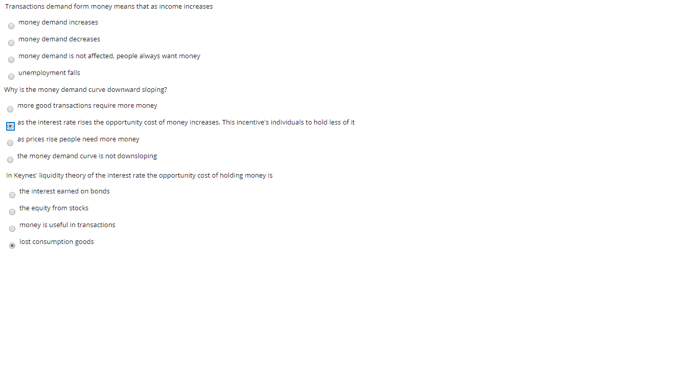 Solved Transactions Demand Form Money Means That As Income Chegg