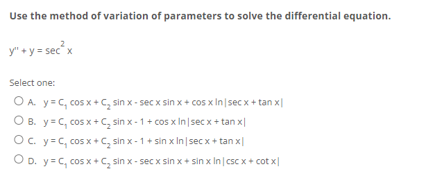 Solved Use the method of variation of parameters to solve | Chegg.com