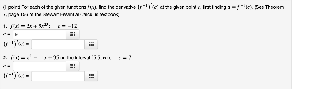 Solved (1 point) For each of the given functionsf(x), find | Chegg.com
