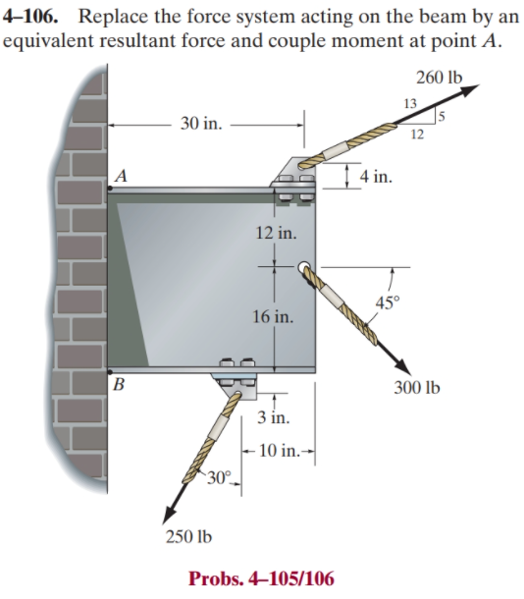 Solved 4-106. Replace the force system acting on the beam by | Chegg.com