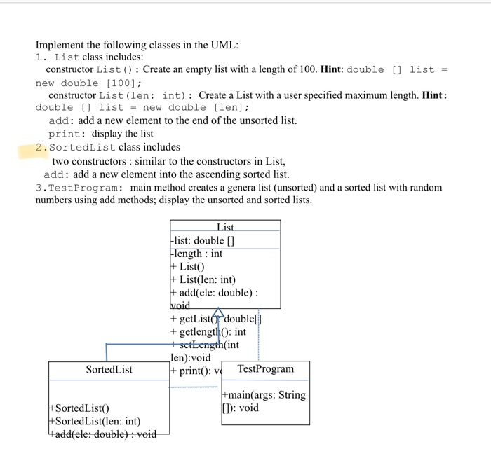 Solved Implement the following classes in the UML: 1. List | Chegg.com