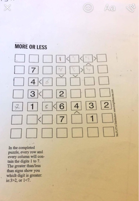 Solved MORE OR LESS 4 32 R In the completed puzzle, | Chegg.com