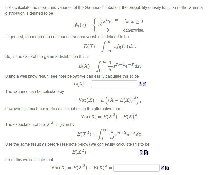 Solved Let's calculate the mean and variance of the Gamma | Chegg.com