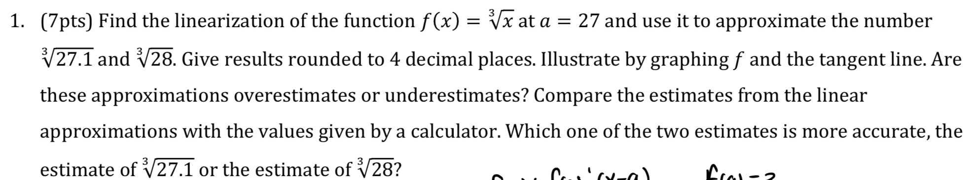 Solved 1. (7pts) Find the linearization of the function | Chegg.com