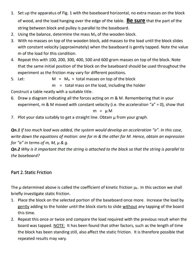 EXP. 3 FRICTION Aim To investigate static and kinetic | Chegg.com