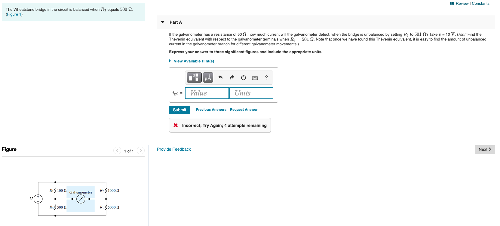Solved Review Constants The Wheatstone bridge in the circuit | Chegg.com