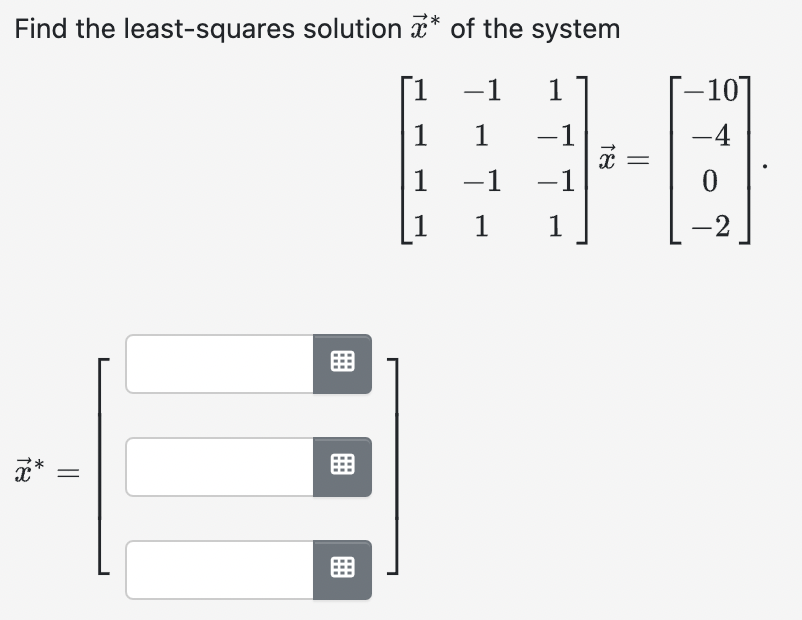 Solved Find the least-squares solution vec(x)** ﻿of the | Chegg.com