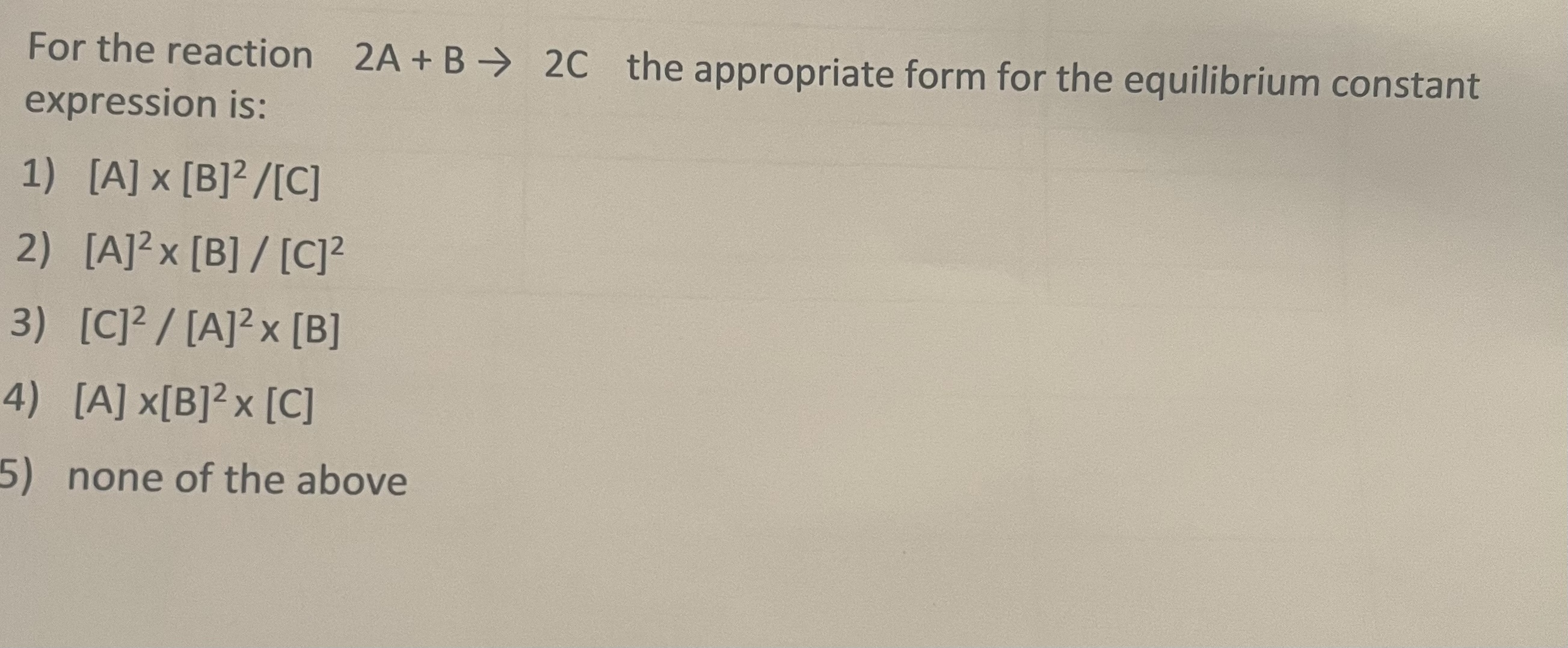 Solved For the reaction 2A+B→2C the appropriate form for the | Chegg.com