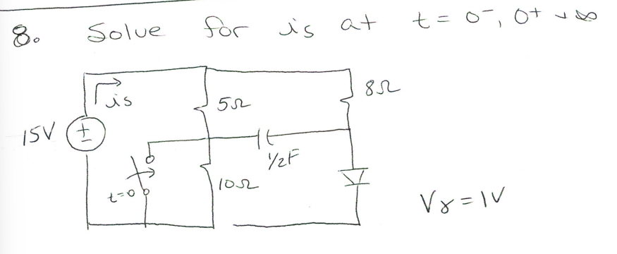 Solved Solve for i_s at t=0-,0+,+∞.Vγ=1v | Chegg.com