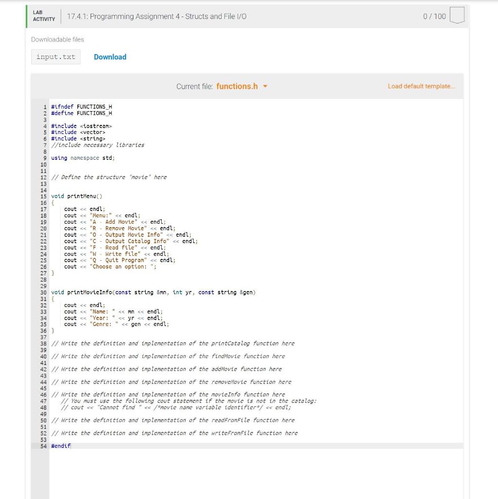 Solved 17.4 Programming Assignment 4 - Structs and File | Chegg.com