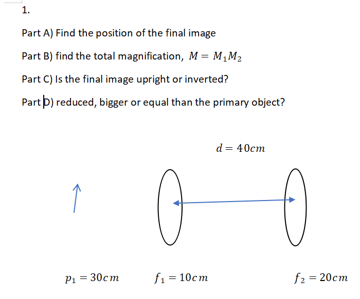 Solved 1. Part A) Find the position of the final image Part | Chegg.com