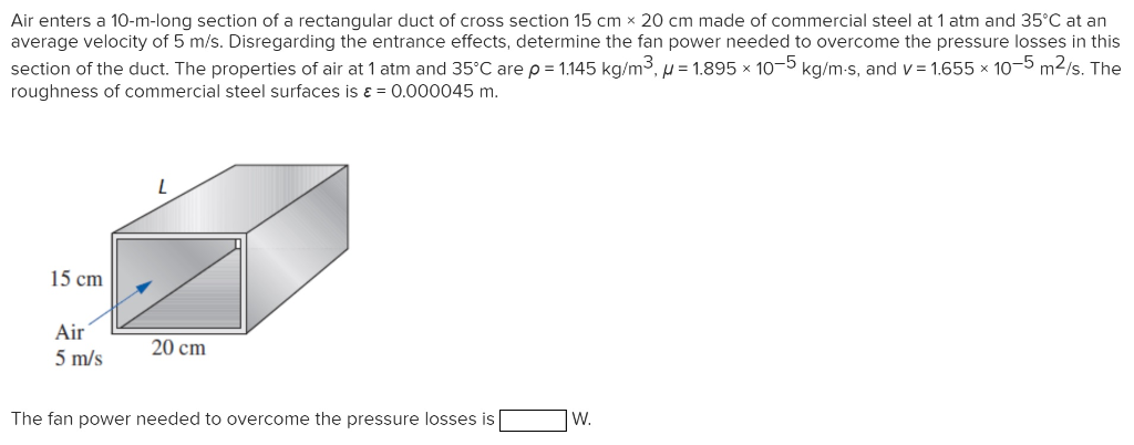 Solved Air enters a 10-m-long section of a rectangular duct | Chegg.com