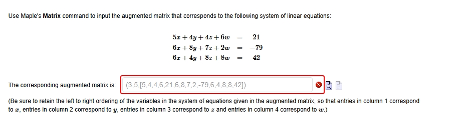 Use Maple's Matrix command to ﻿input the augmented | Chegg.com