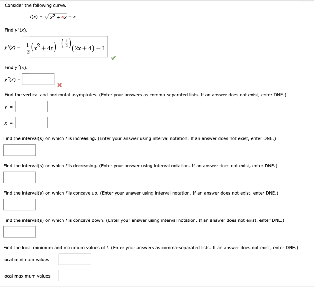 Solved Consider the following curve. f(x)=x2+4x−x Find y′(x) | Chegg.com