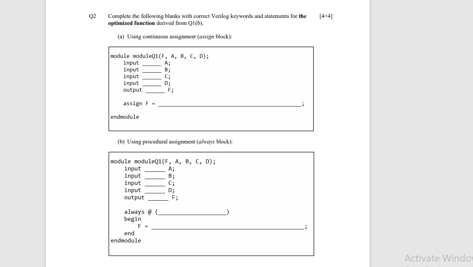 Solved Q2 Complete the following blanks with correct | Chegg.com