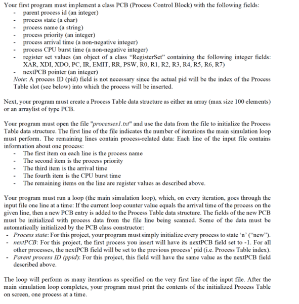 Your first program must implement a class PCB | Chegg.com