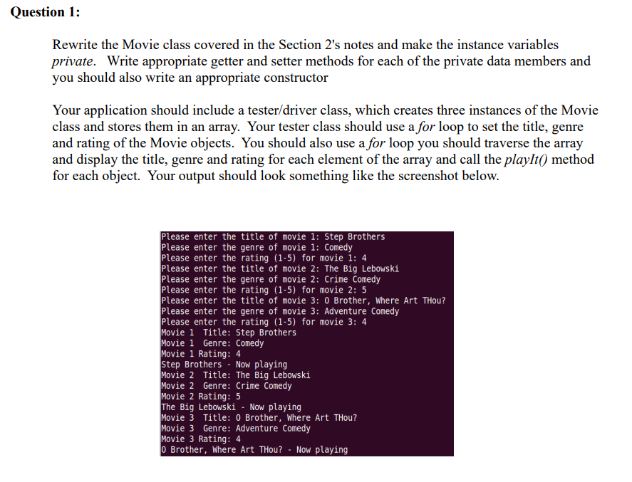 Solved Rewrite the Movie class covered in the Section 2's | Chegg.com