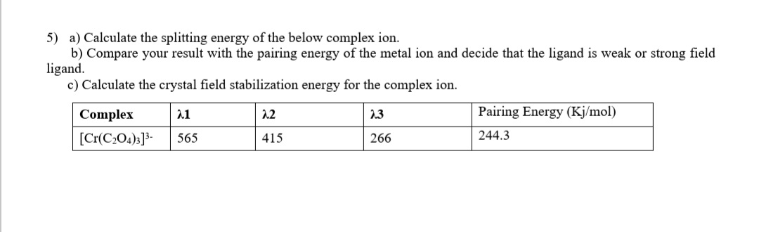 Solved 5) a) Calculate the splitting energy of the below | Chegg.com