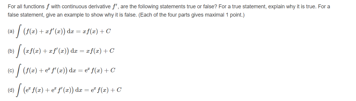 Solved For all functions f with continuous derivative f', | Chegg.com