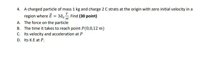 Solved 4. A charged particle of mass 1 kg and charge 2 C | Chegg.com