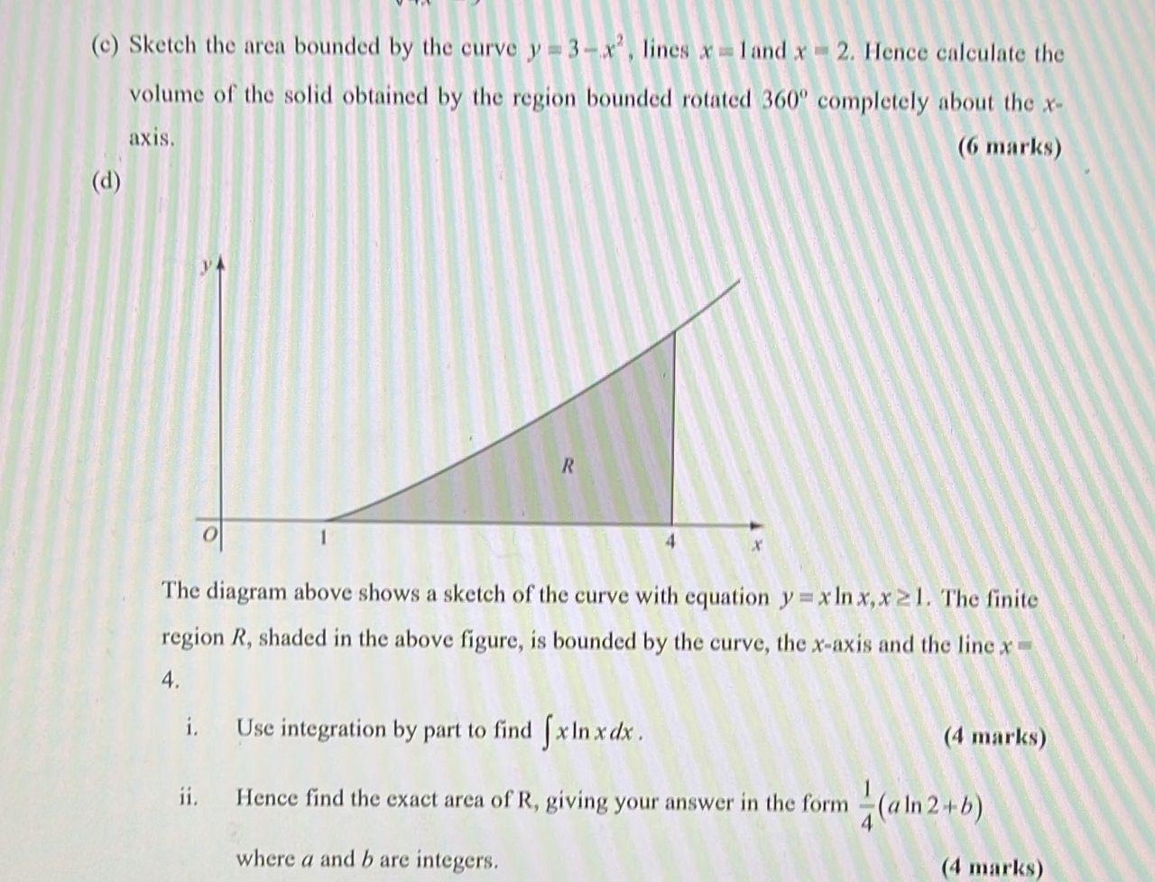 Solved (c) Sketch the area bounded by the curve y=3−x2, | Chegg.com