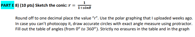 Solved 8) (10 pts) Sketch the conic: r=1+sinθ1 Round off to | Chegg.com