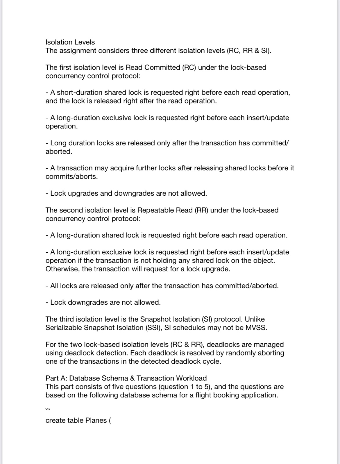 Isolation Levels The assignment considers three | Chegg.com