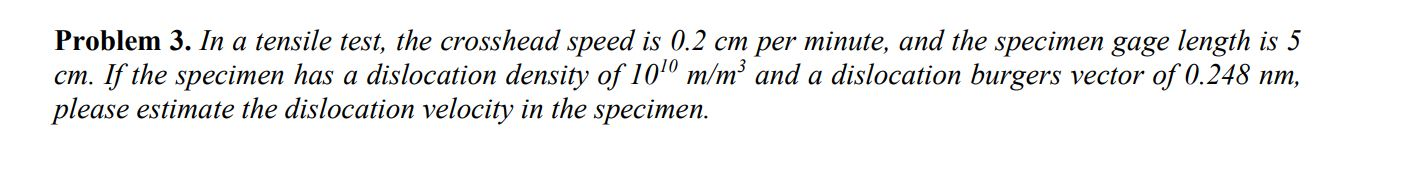 Solved Problem 3. In a tensile test, the crosshead speed is | Chegg.com