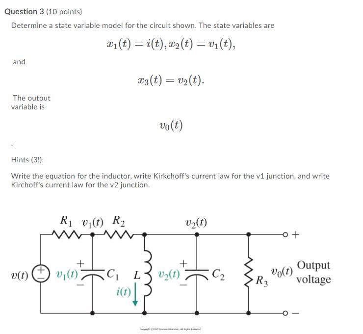 Solved Question 3 (10 points) Determine a state variable | Chegg.com