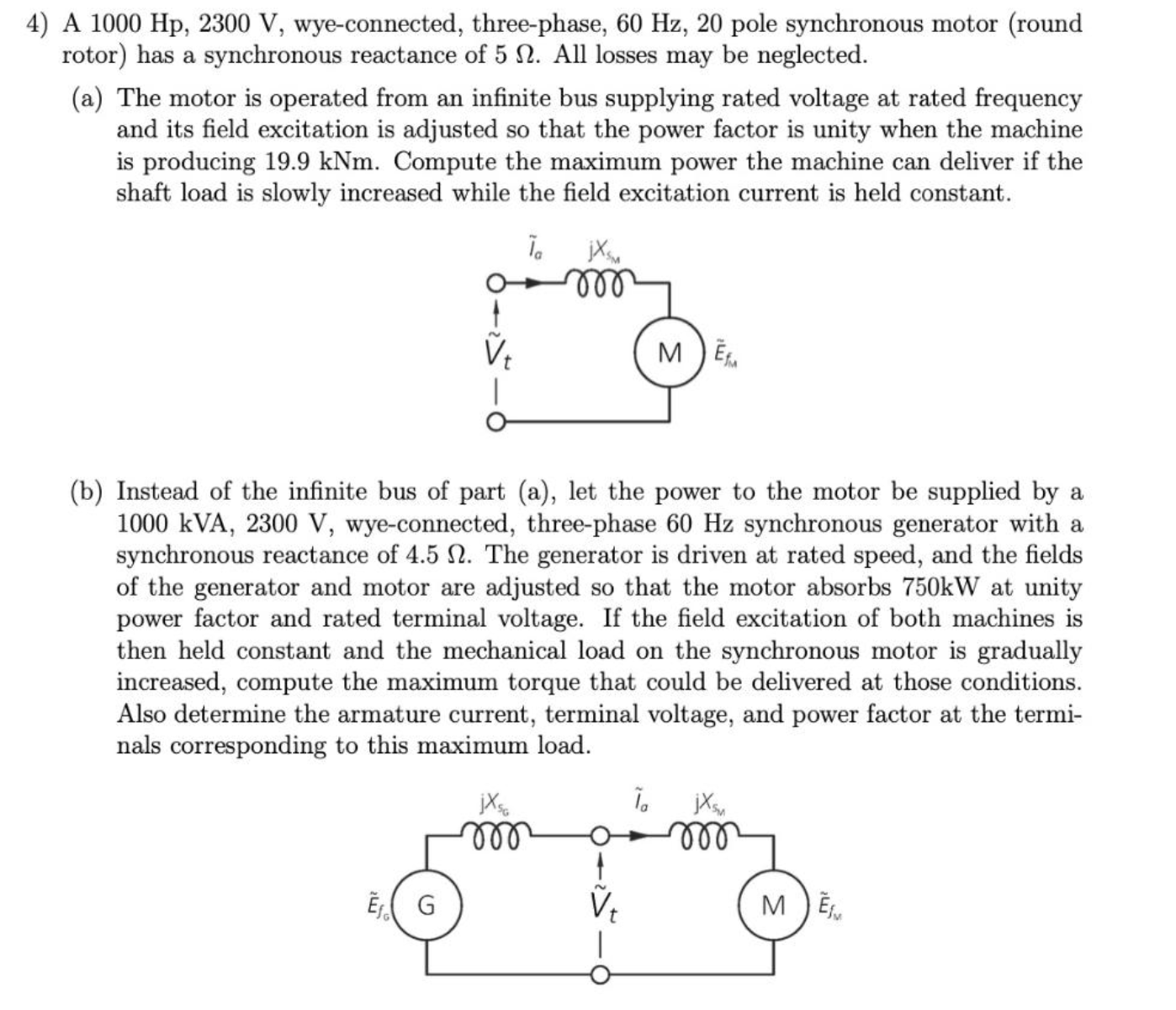 A 1000Hp,2300 V, wye-connected, three-phase, 60 Hz,20 | Chegg.com