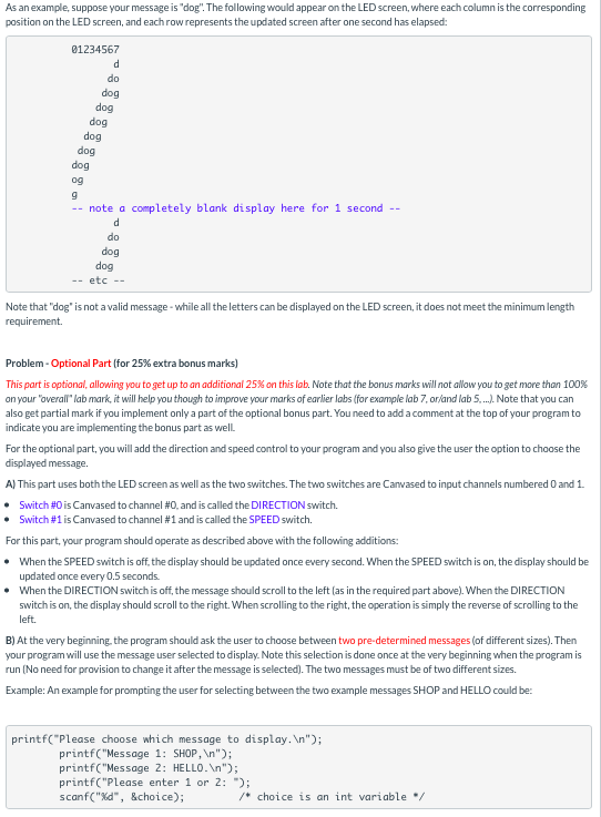 Lab #8 (Option 1): Implementing a Scrolling Display | Chegg.com