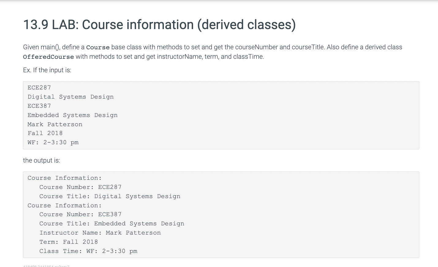 Solved Given main(), define a Course base class with methods | Chegg.com