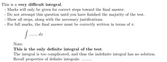 Solved So my professor has given us the “hardest integral” | Chegg.com