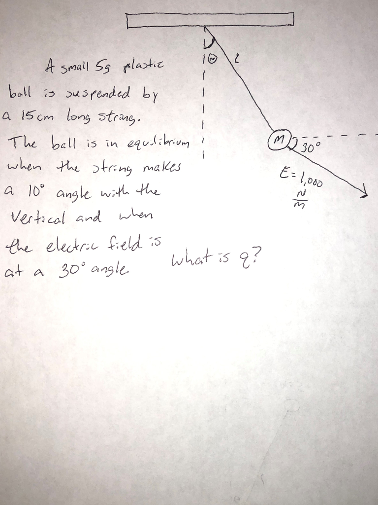 Solved A small 5g plastic ball is suspended by a 15cm long | Chegg.com