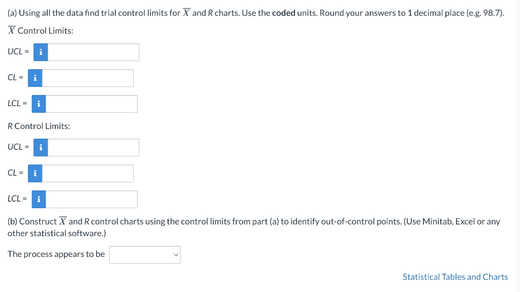 Solved (a) Using all the data find trial control limits for | Chegg.com