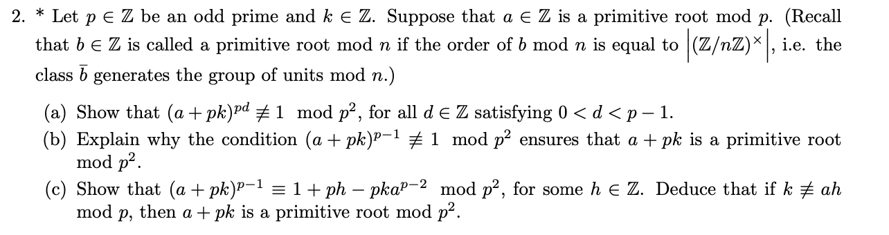 Solved 2. ∗ Let p∈Z be an odd prime and k∈Z. Suppose that | Chegg.com