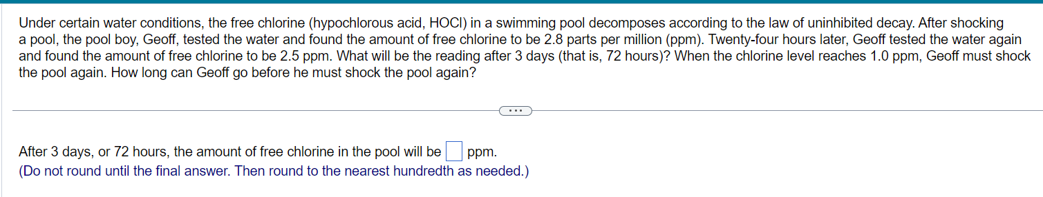 Solved Under certain water conditions, the free chlorine | Chegg.com