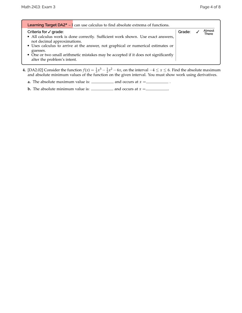 Solved Math 2413: Exam 3 Page 4 of 8 Learning Target DA2* - | Chegg.com