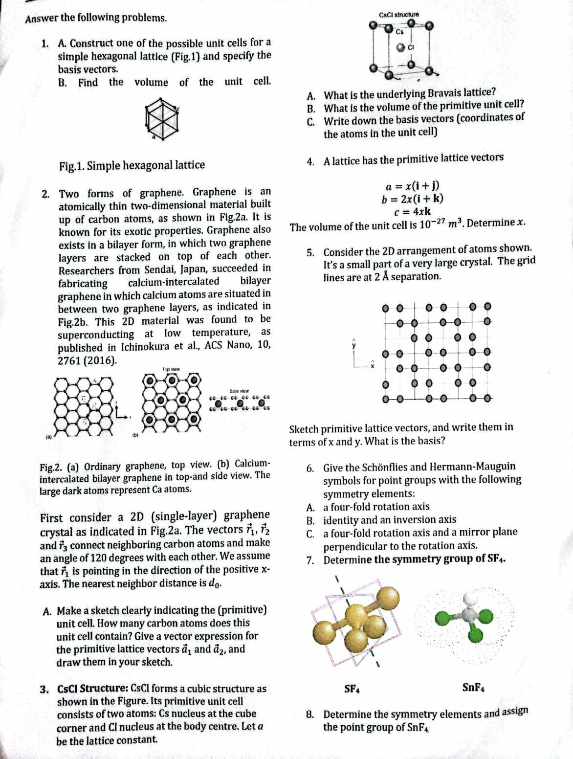 Solved 1. A. Construct one of the possible unit cells for a | Chegg.com