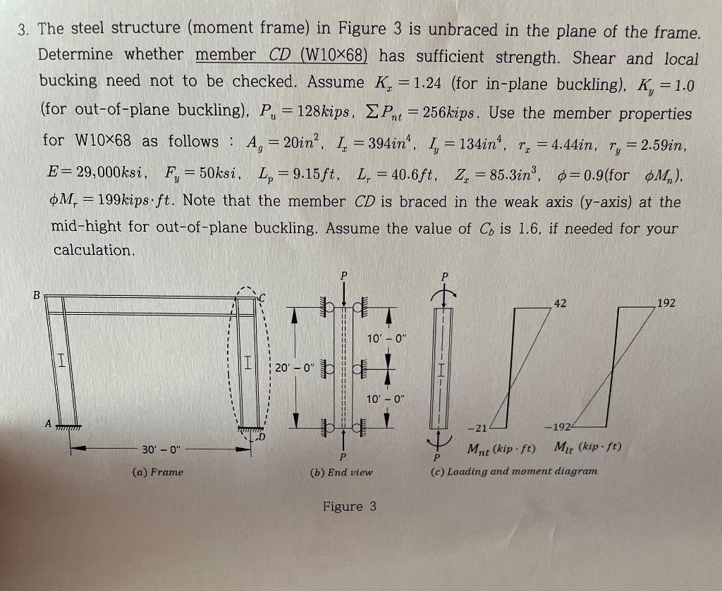 Solved The steel structure (moment frame) in Figure 3 is | Chegg.com