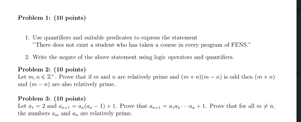 Solved Problem 1: (10 points) 1. Use quantifiers and | Chegg.com