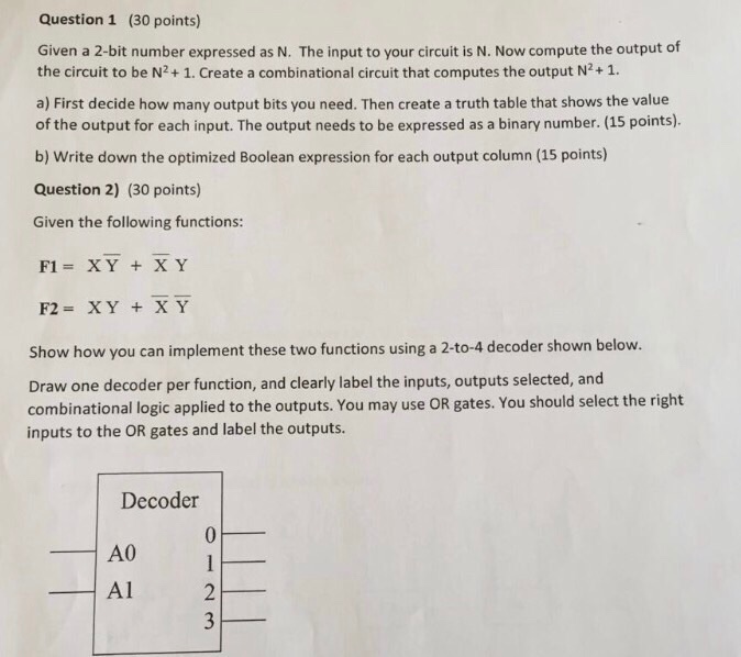 Solved Given a 2-bit number expressed as N. The input to | Chegg.com