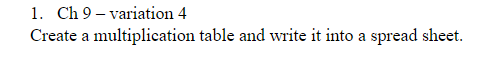 Solved 1. Ch9− variation 4 Create a multiplication table and | Chegg.com
