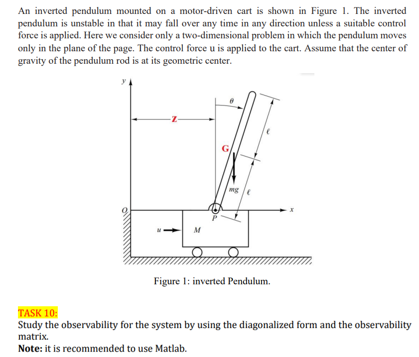 Solved An Inverted Pendulum Mounted On A Motor Driven Cart