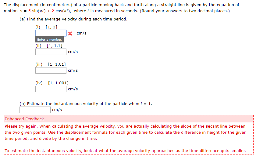 Solved The displacement (in centimeters) of a particle | Chegg.com