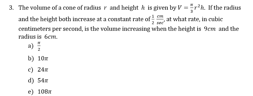 [Solved]: 3. The volume of a cone of radius r and height h