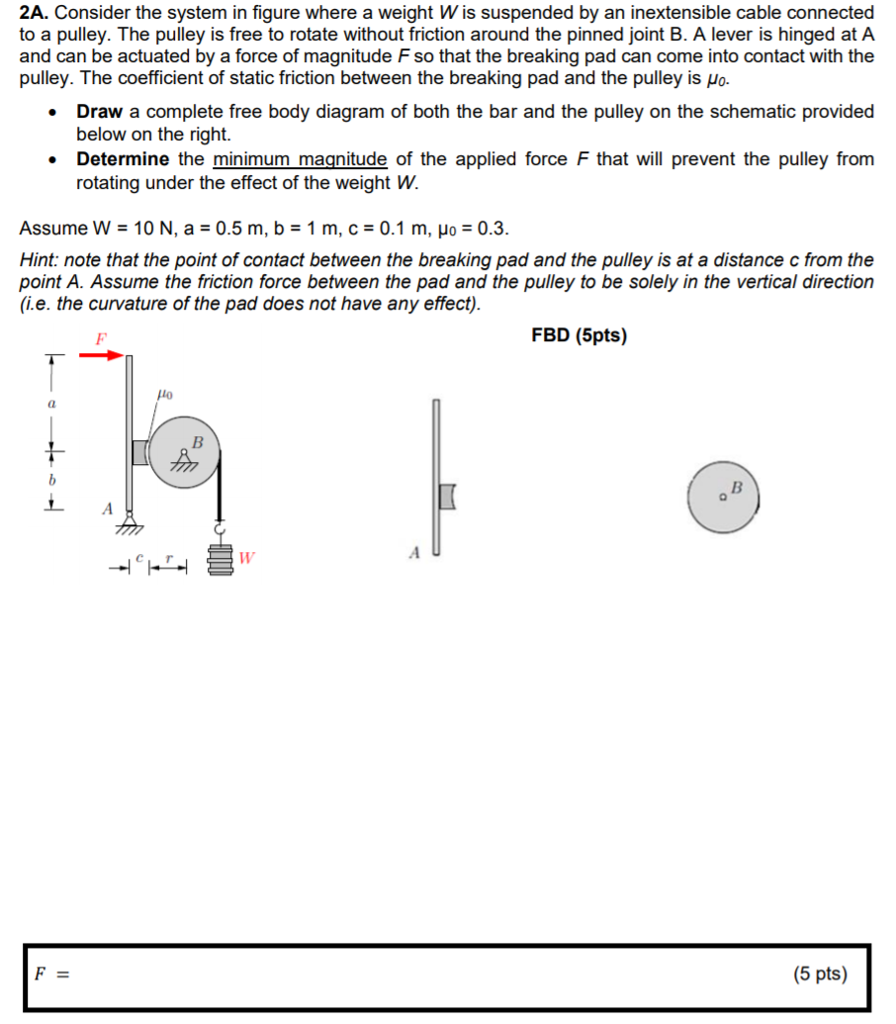 Solved 2A. Consider the system in figure where a weight W is | Chegg.com