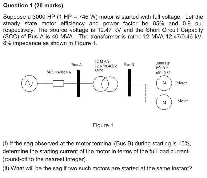 Solved Suppose a 3000HP(1HP=746 W) motor is started with | Chegg.com