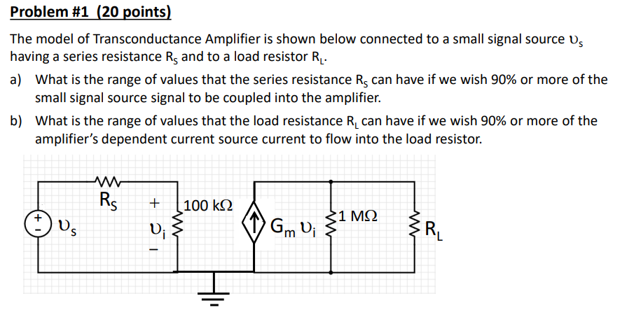 Solved Problem \#1 (20 points) The model of Transconductance | Chegg.com