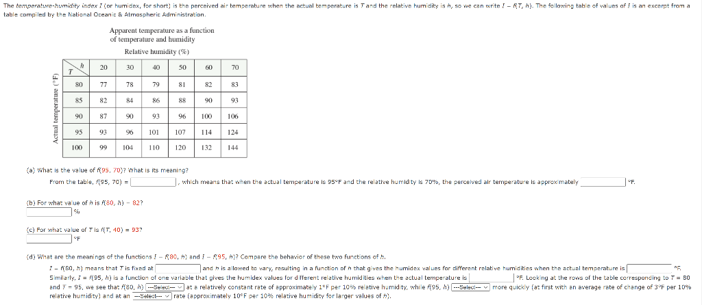 Solved The temperature-humidity index 1 (or humidex, for | Chegg.com
